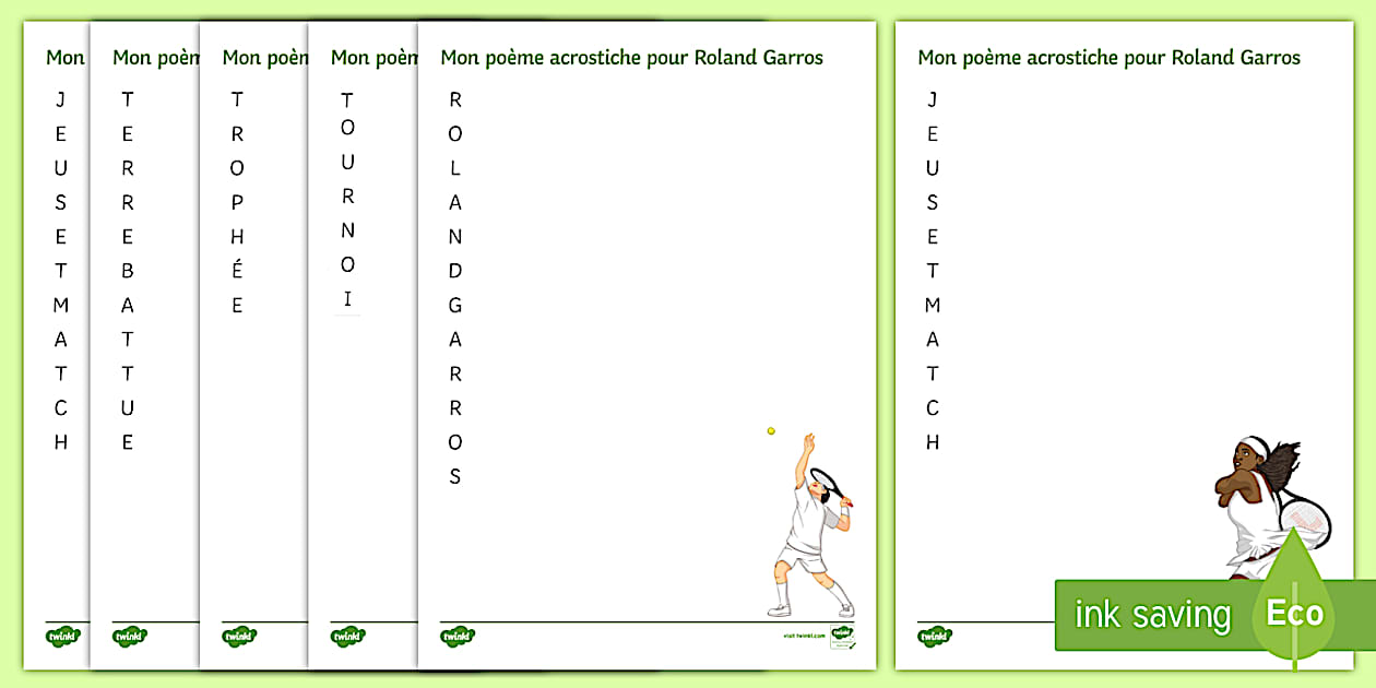 Roland Garros-Themed Acrostic Poem French (teacher made)