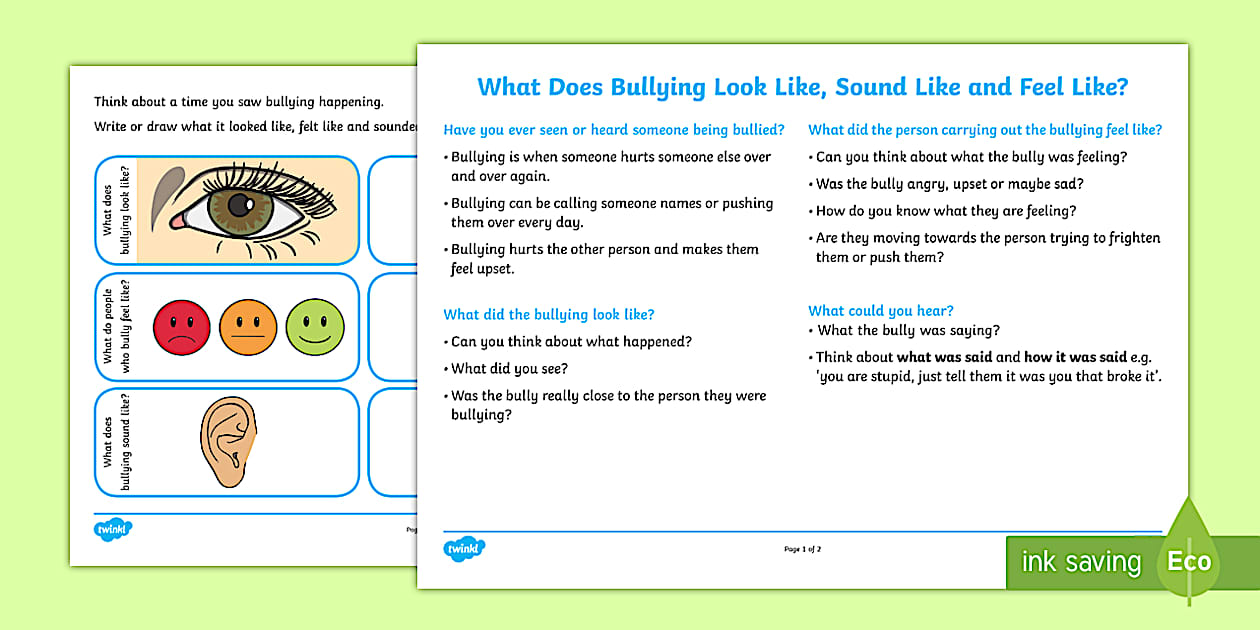 What Does Bullying Look, Feel and Sound Like? Worksheet