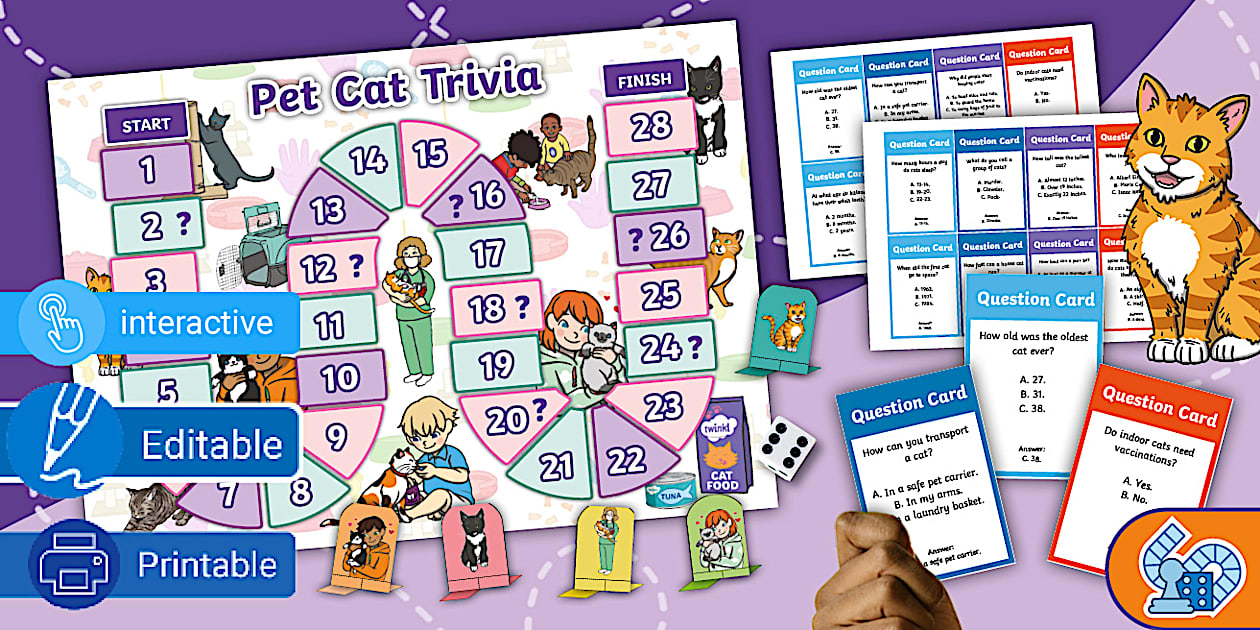 Cats Trivia Board Game - National Pet Month - Month of Pets