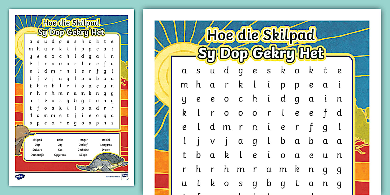 Hoe Skilpad Sy Dop Gekry Het Woordsoek (teacher made)