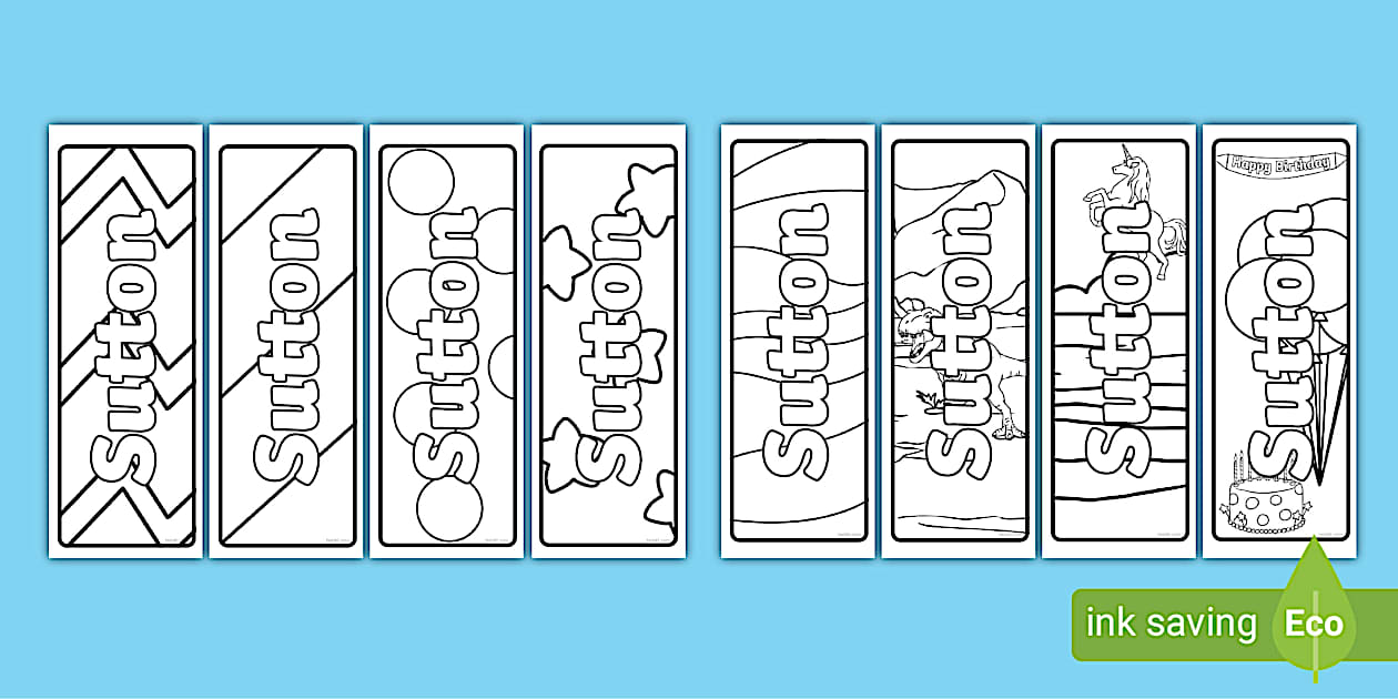 Sutton Name Simple Colouring Bookmarks (Teacher-Made)