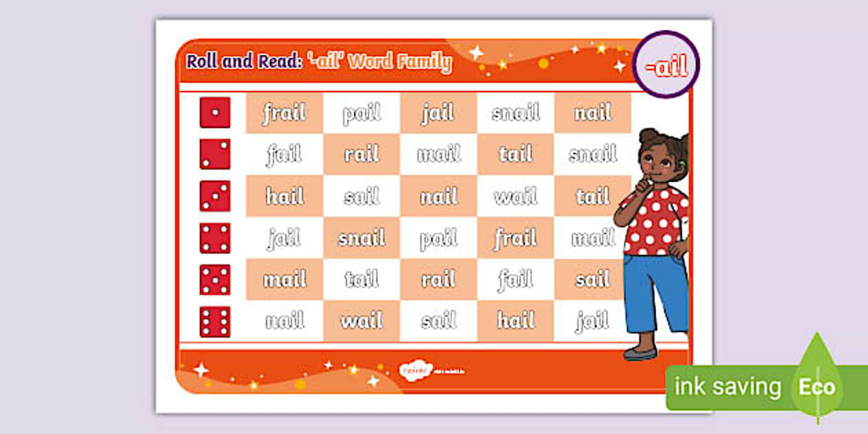 Roll and Read Word Family '-ail' Board Game (teacher made)