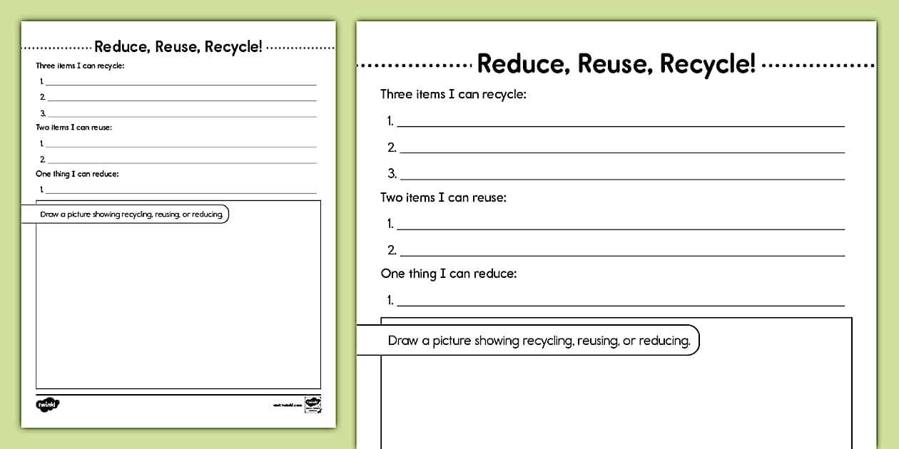 Reduce Reuse Recycle Worksheet for K-2nd Grade | Twinkl USA