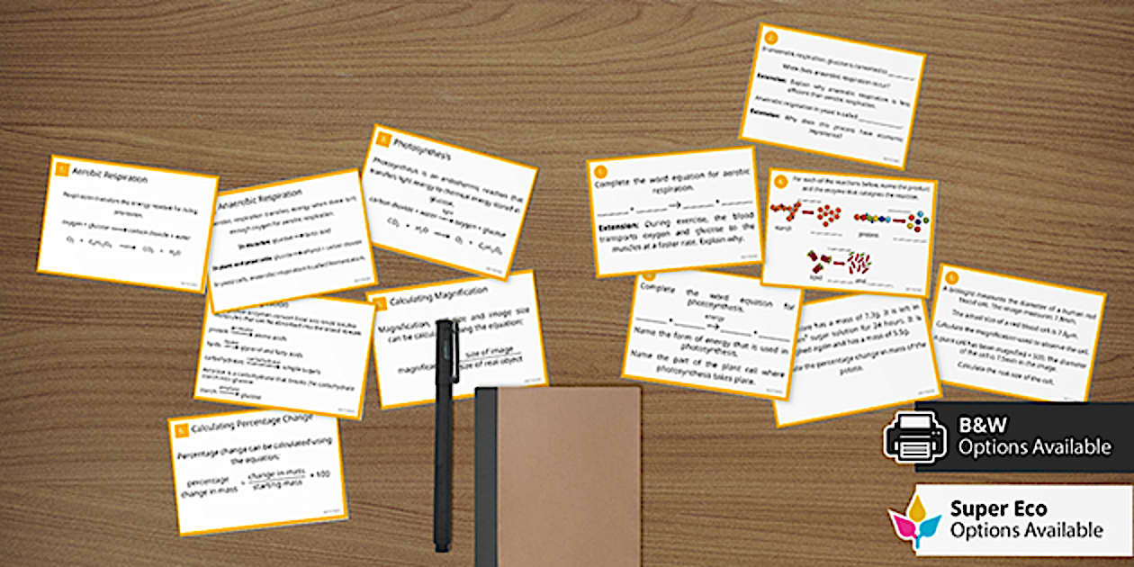 AQA Combined Biology Equation Flashcards (teacher made)