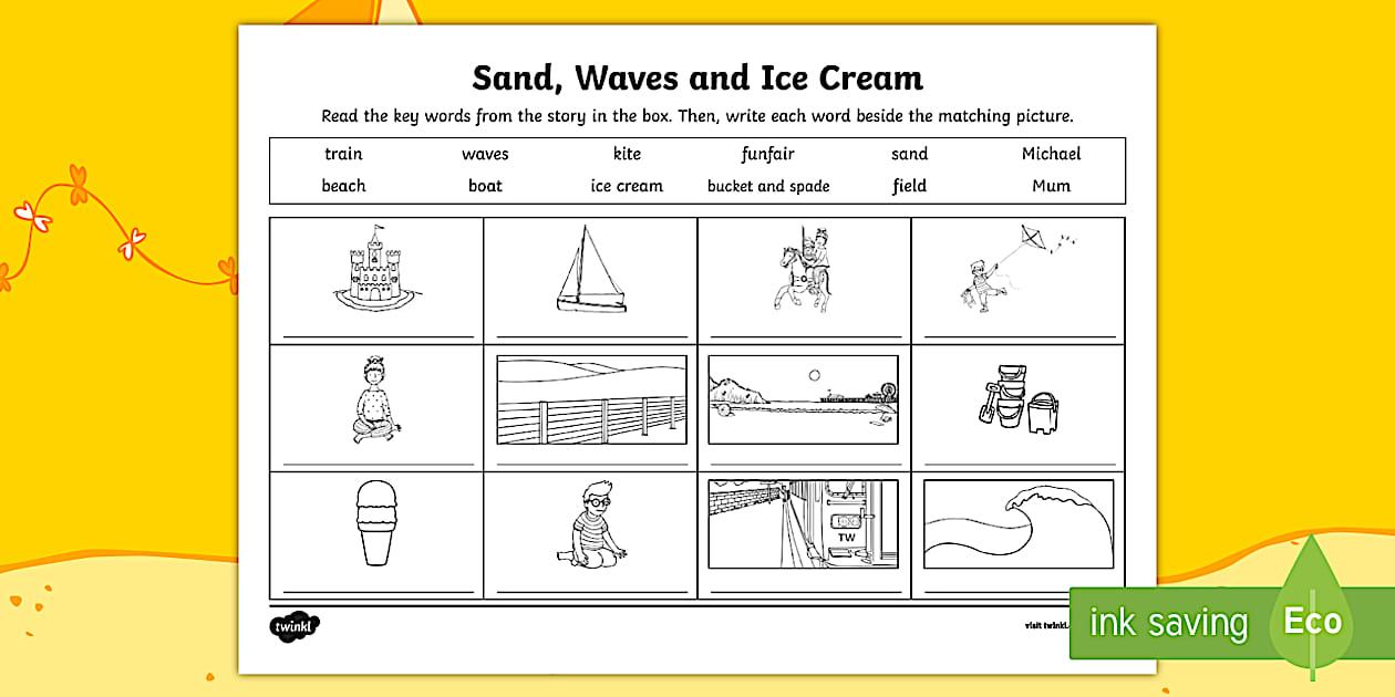 Sand, Waves and Ice Cream Read and Write Worksheet / Worksheet