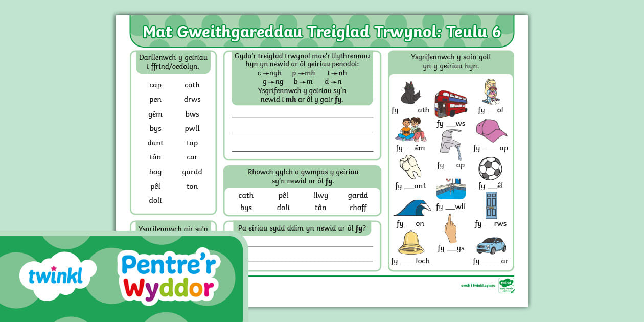 Mat Gweithgareddau Treiglad Trwynol (ar ôl 'fy'): Teulu 6