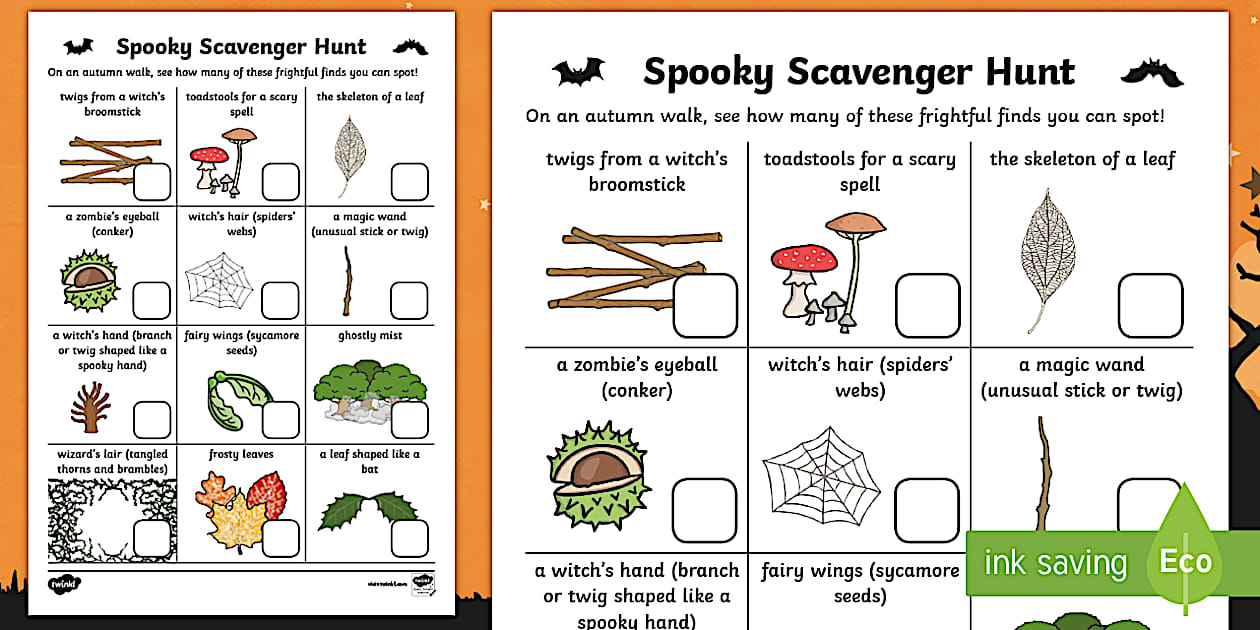 Editable Spooky Scavenger Hunt Worksheet (teacher made)