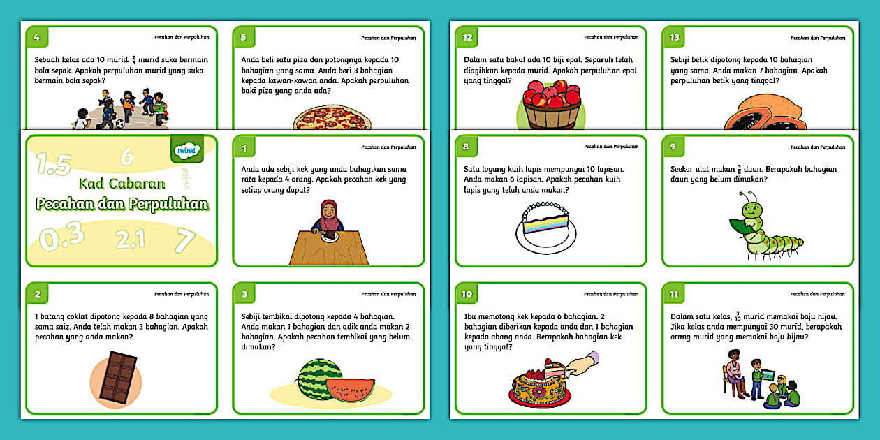 Kad Cabaran Pecahan dan Perpuluhan (teacher made) - Twinkl