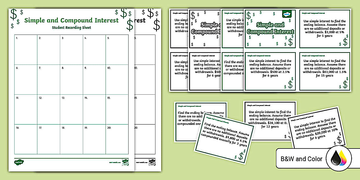 Eighth Grade Simple and Compound Interest Task Cards