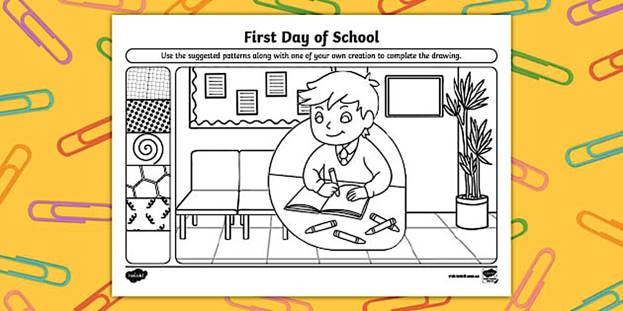 First Day of School Colour with Patterns Activity - Twinkl