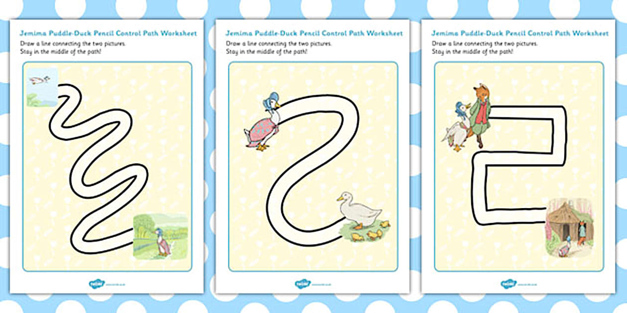 Black and White The Tale of Jemima Puddle Duck Pencil Control Path ...