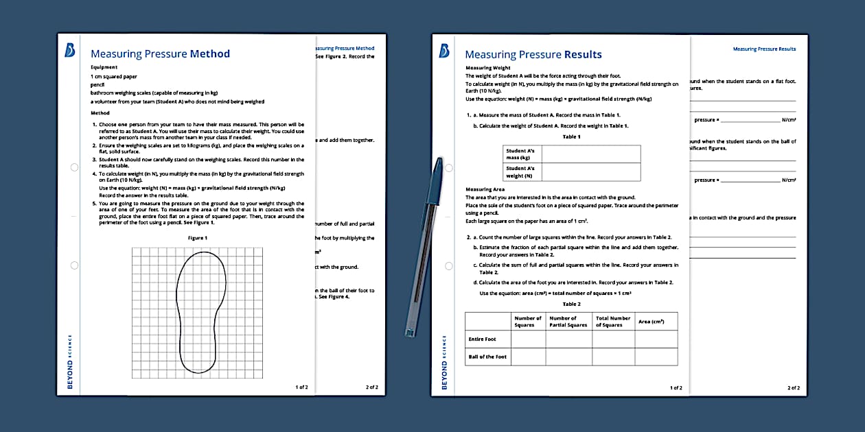 Measuring Pressure Investigation Activity | KS3 Physics | Beyond