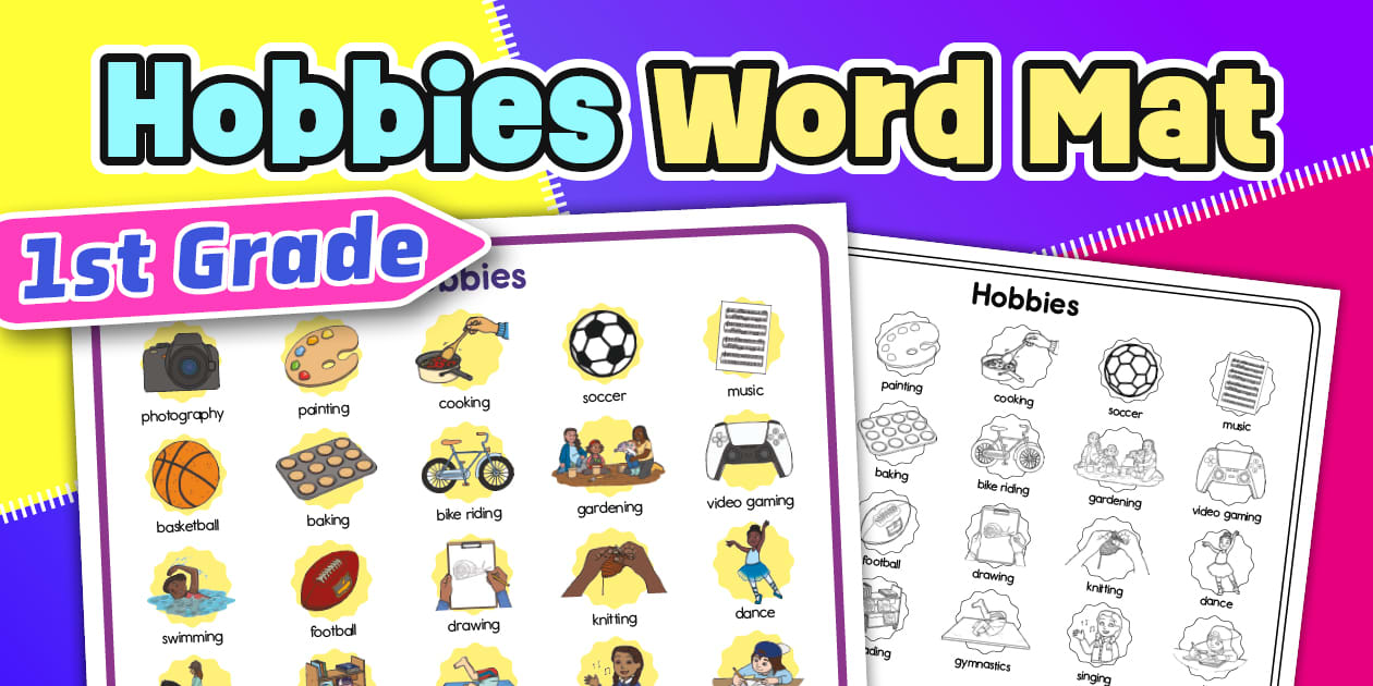 First Grade Hobbies Word Mat (teacher made) - Twinkl