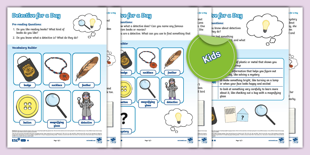 ESL Detective for a Day Differentiated Reading Comprehension [Kids]