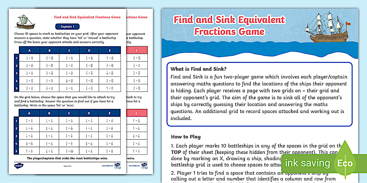 👉 KS2 Find and Sink Equivalent Fractions Game - Twinkl