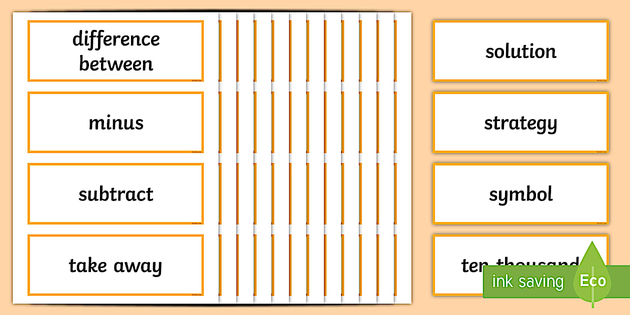 Ages 10-12 Addition and Subtraction Vocabulary Cards