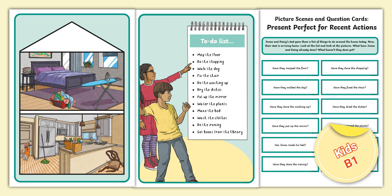 Editable ESL Picture Scenes and Question Cards: Present Perfect for Recent