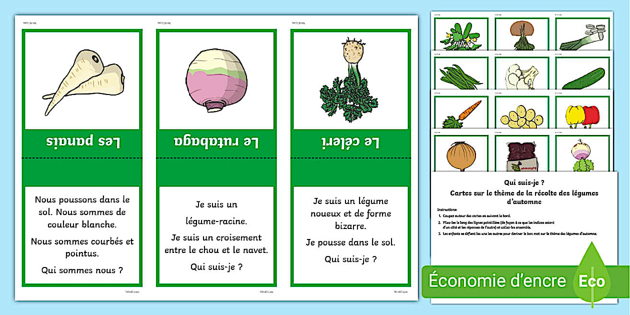 Cartes : Devinettes "Qui suis-je?" sur les légumes d'automne