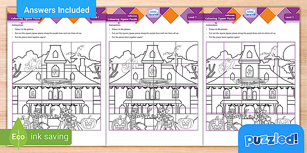 Halloween Jigsaw Puzzle - Colouring Puzzle (teacher made)