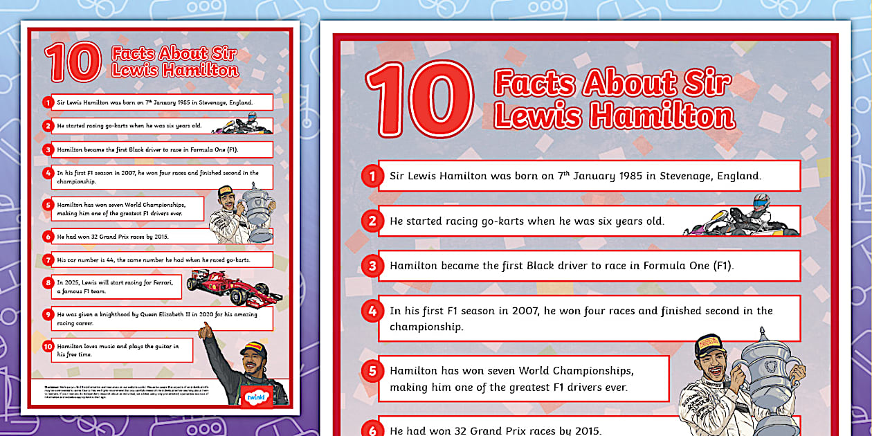 10 Facts About Sir Lewis Hamilton Display Poster - Twinkl
