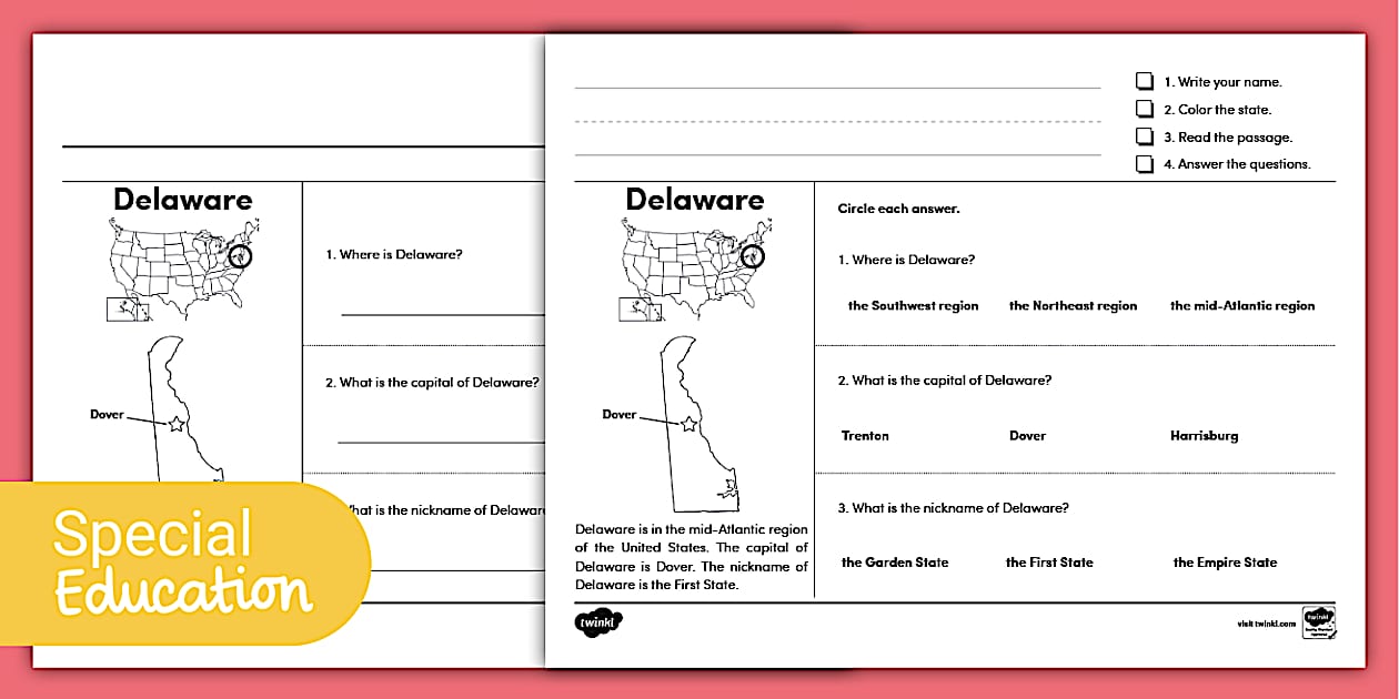 Delaware Adapted State Report Worksheet for Special Education