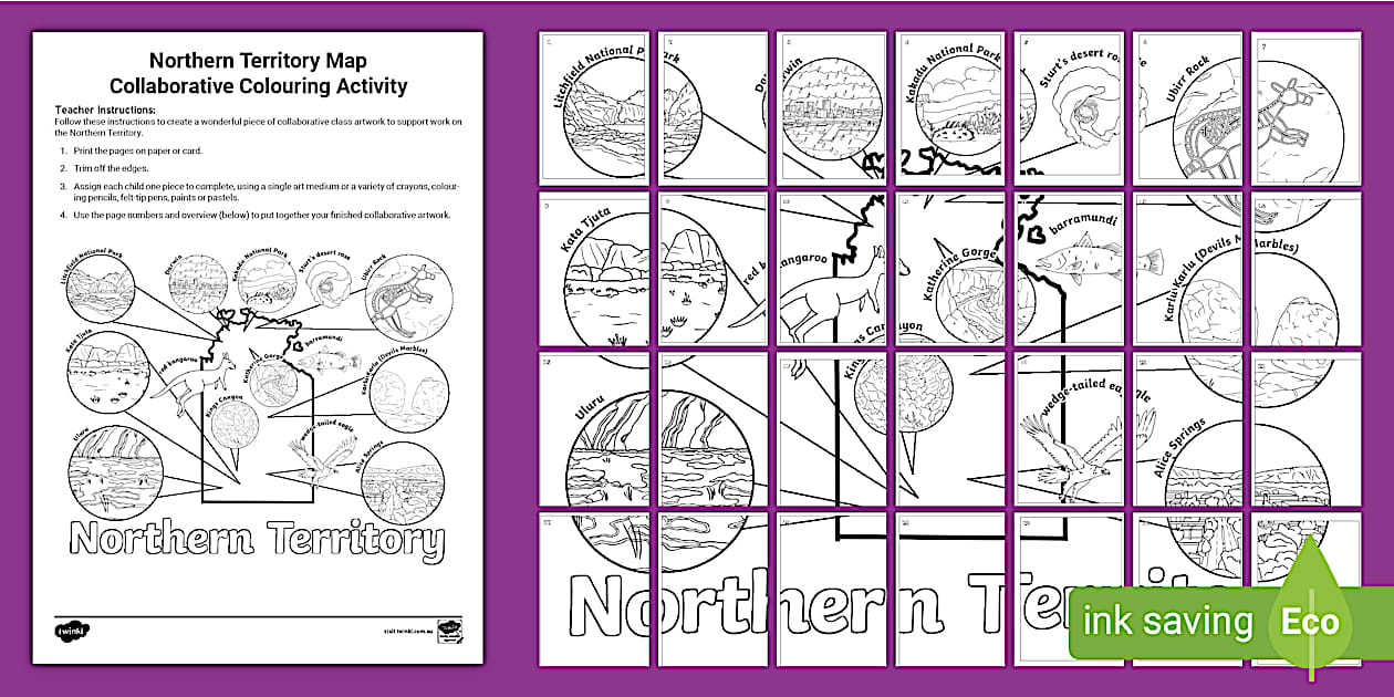 Northern Territory Map Collaborative Colouring Activity