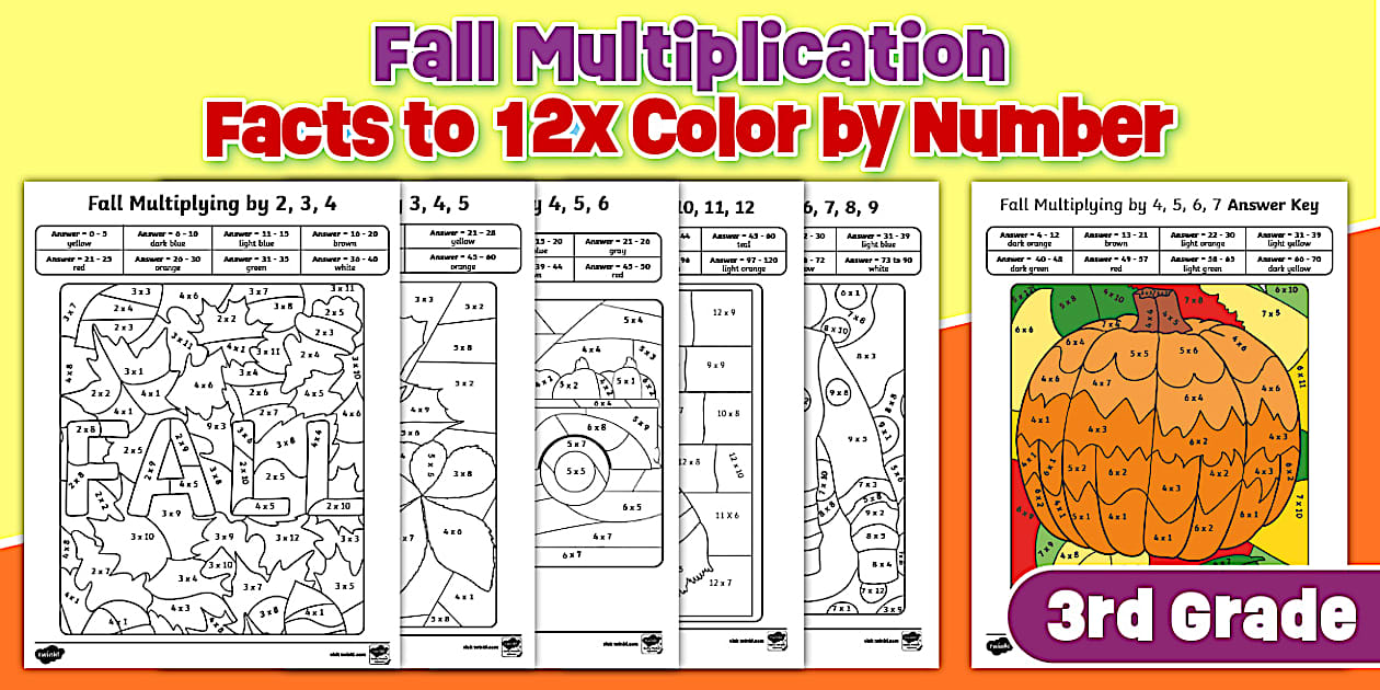 Third Grade Fall Multiplication Facts to 12x Color by Number