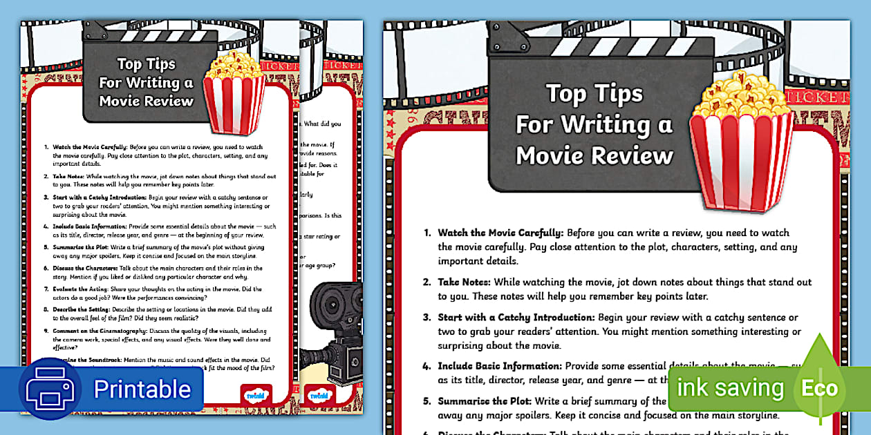 Top Tips For Writing a Movie Review Poster - Twinkl