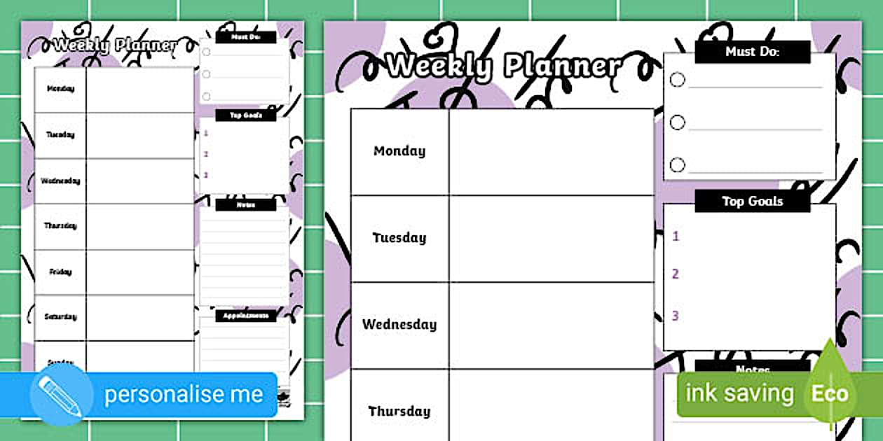 Weekly Planner with Priorities and Goals (teacher made)