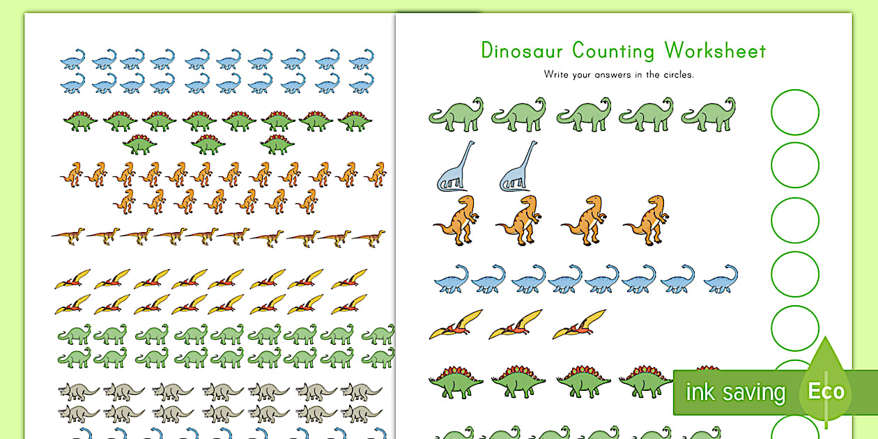 Dinosaur Counting Worksheet for Kids | Twinkl USA - Twinkl