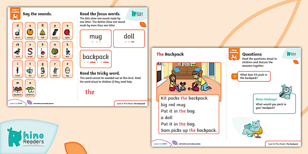 Rhino Readers Intervention: The Backpack (Level 2c) - Twinkl