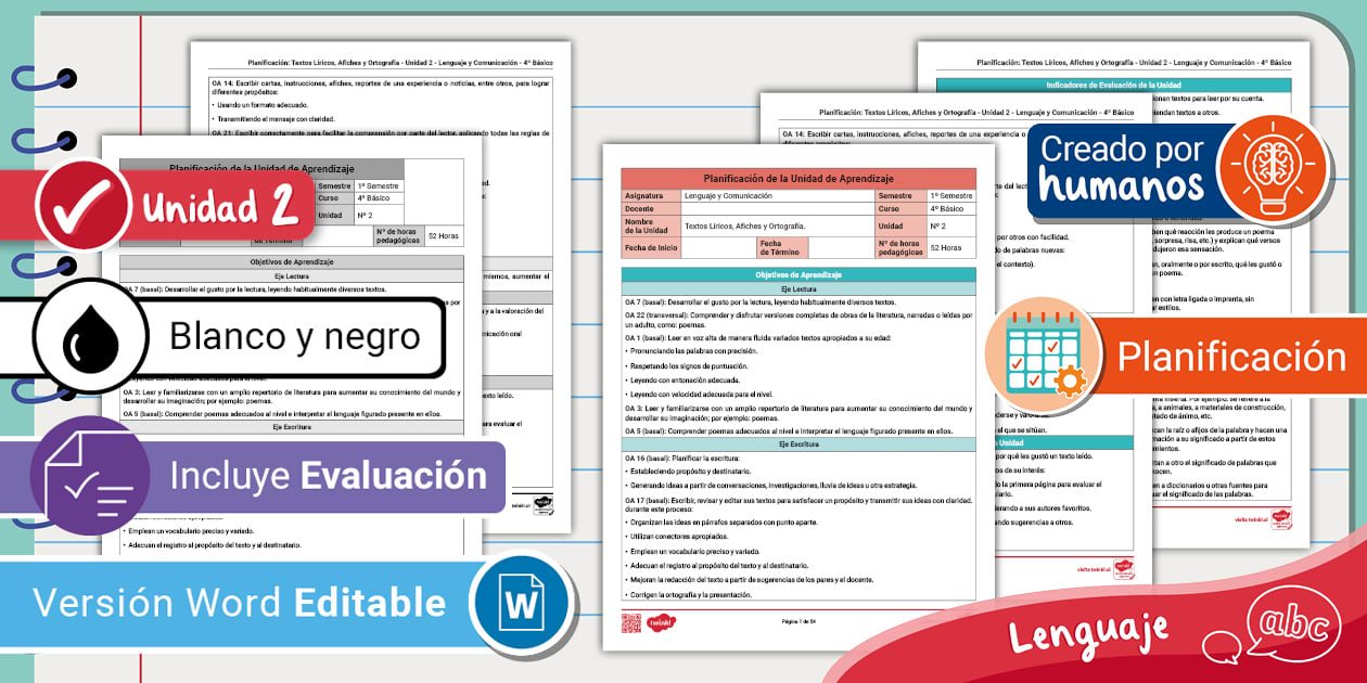 Planificación | Unidad 2 | Lenguaje | 4º Básico | Poemas