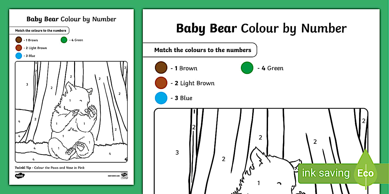 Free Baby Bear Colour by Number Activity for Kids: Download!