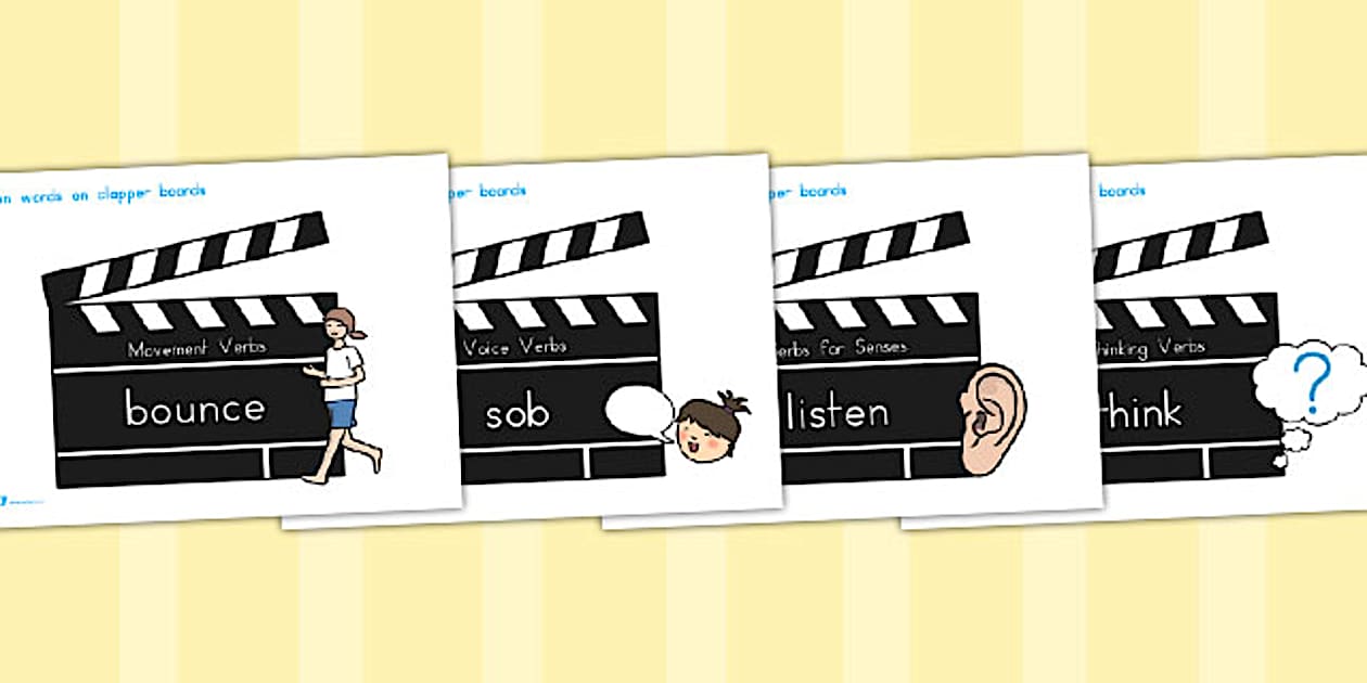 Action Words Verbs On Clapper Boards (teacher made) - Twinkl
