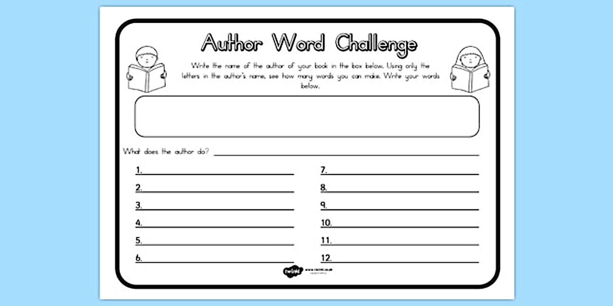Editable Author Word Challenge Worksheet (teacher made)