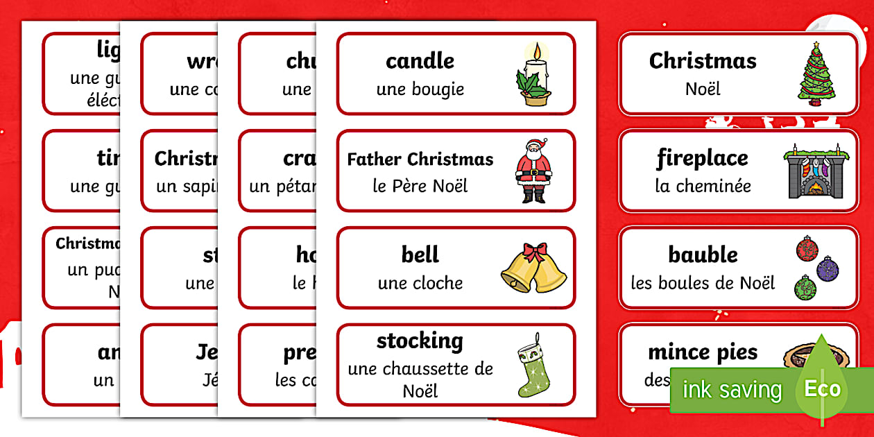 Christmas Topic Word Cards English/French (Teacher-Made)