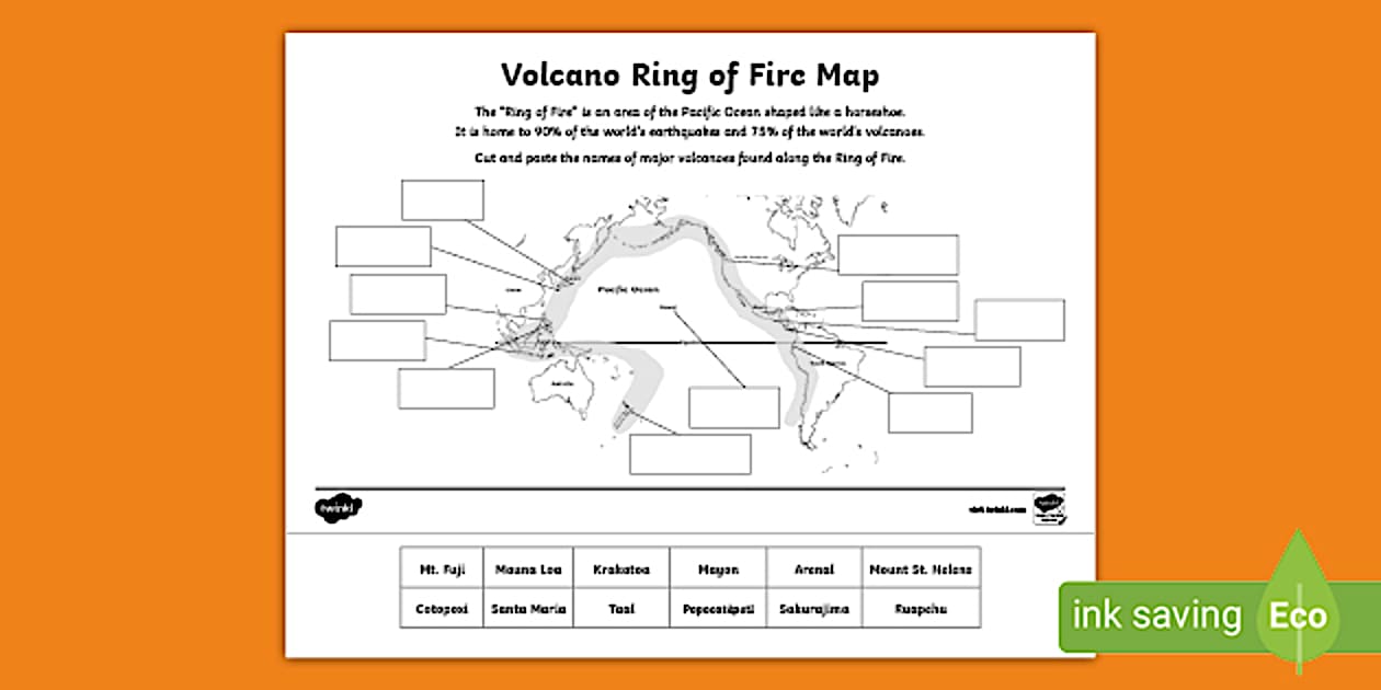 Volcano Ring of Fire Worksheet (Teacher-Made) - Twinkl