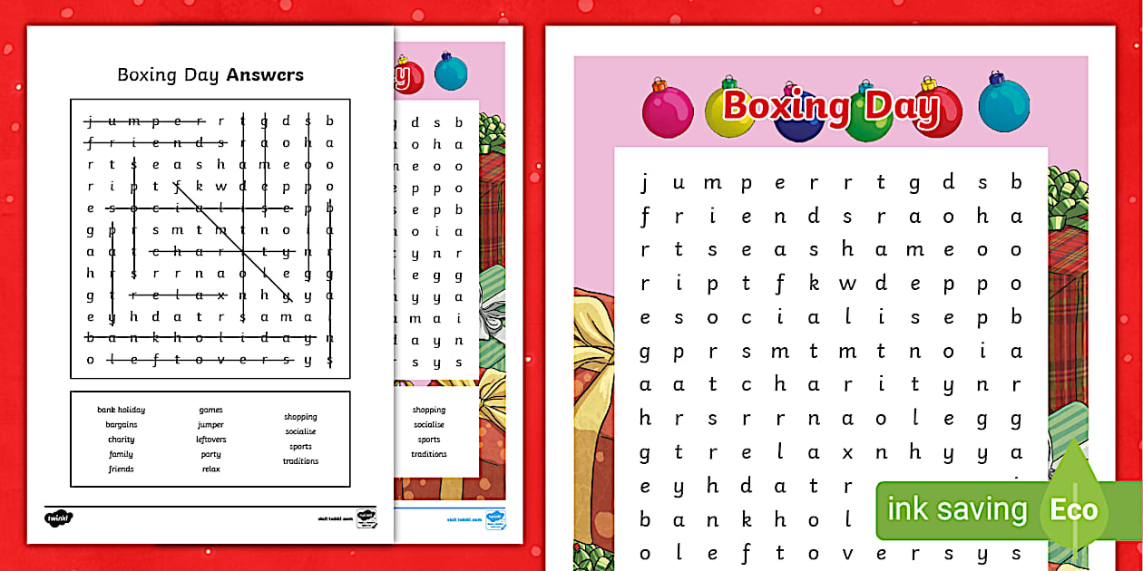 KS2 Boxing Day Word Search (teacher made) - Twinkl