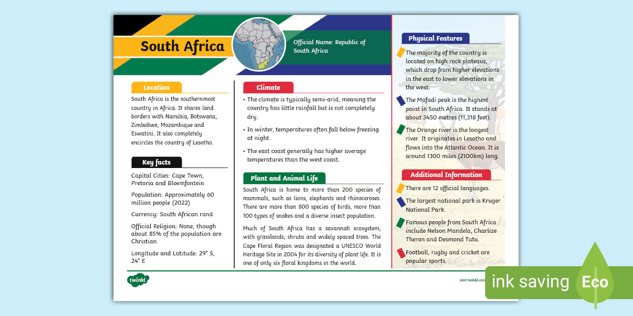 KS2 South Africa Fact File - Twinkl Geography Resources