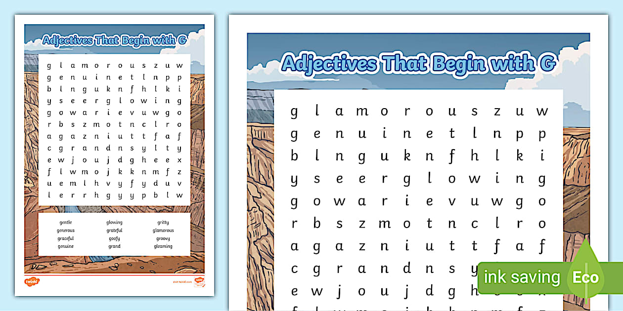 Adjectives That Begin with G Word Search - Twinkl