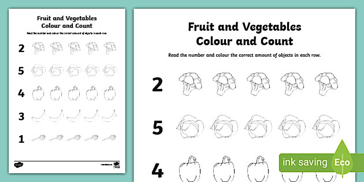 Editable Fruit and Vegetable Themed Count and Colour Sheet