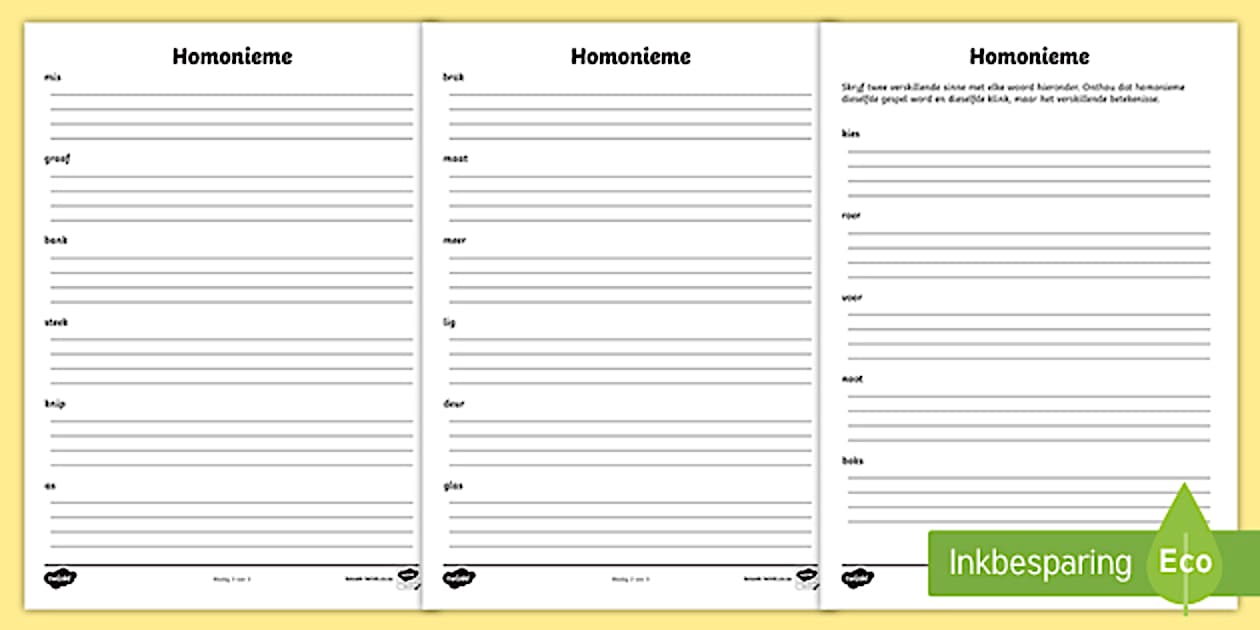 Homonieme Skryfaktiwiteit (Teacher-Made) - Twinkl