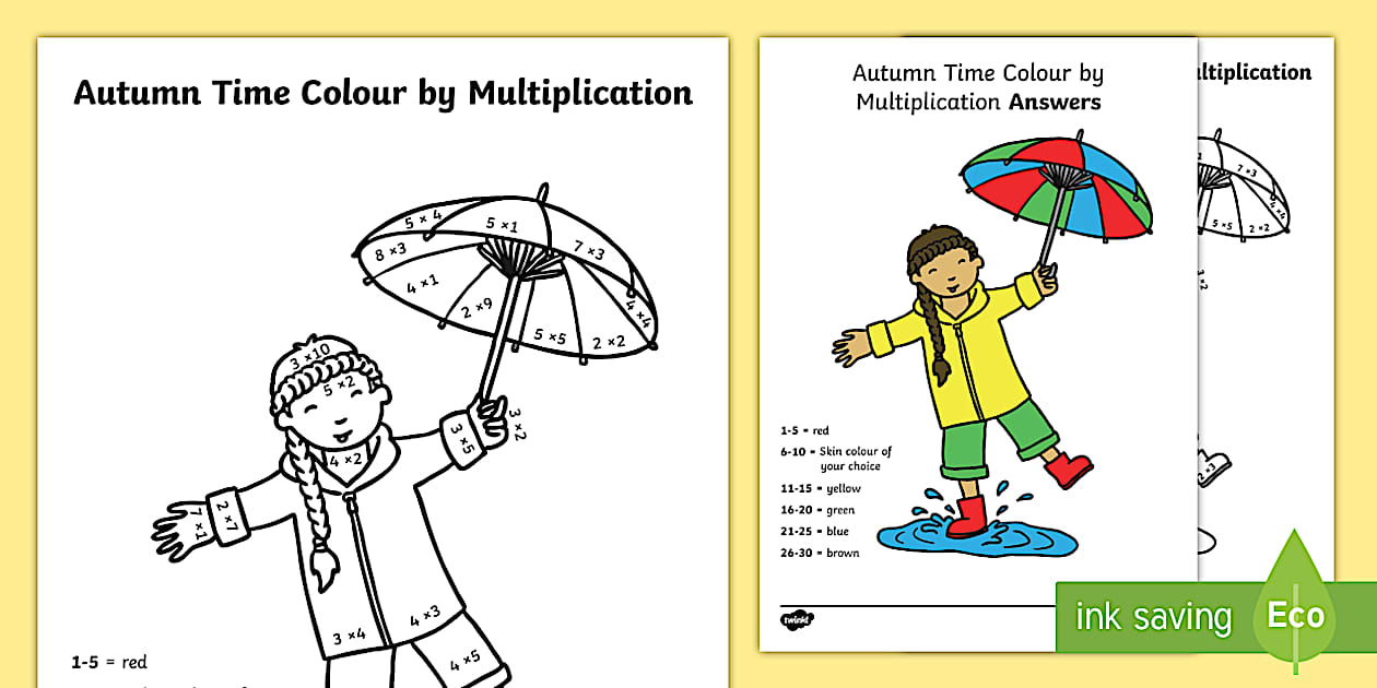 TAS Autumn Time Colour by Multiplication Worksheet - Twinkl
