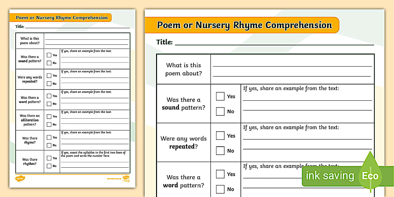 Poetry and Nursery Rhyme Comprehension Worksheet