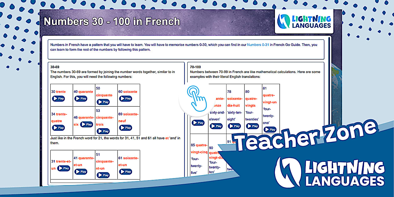 👉 Lightning Languages French Grammar Go Guide Numbers 30-100
