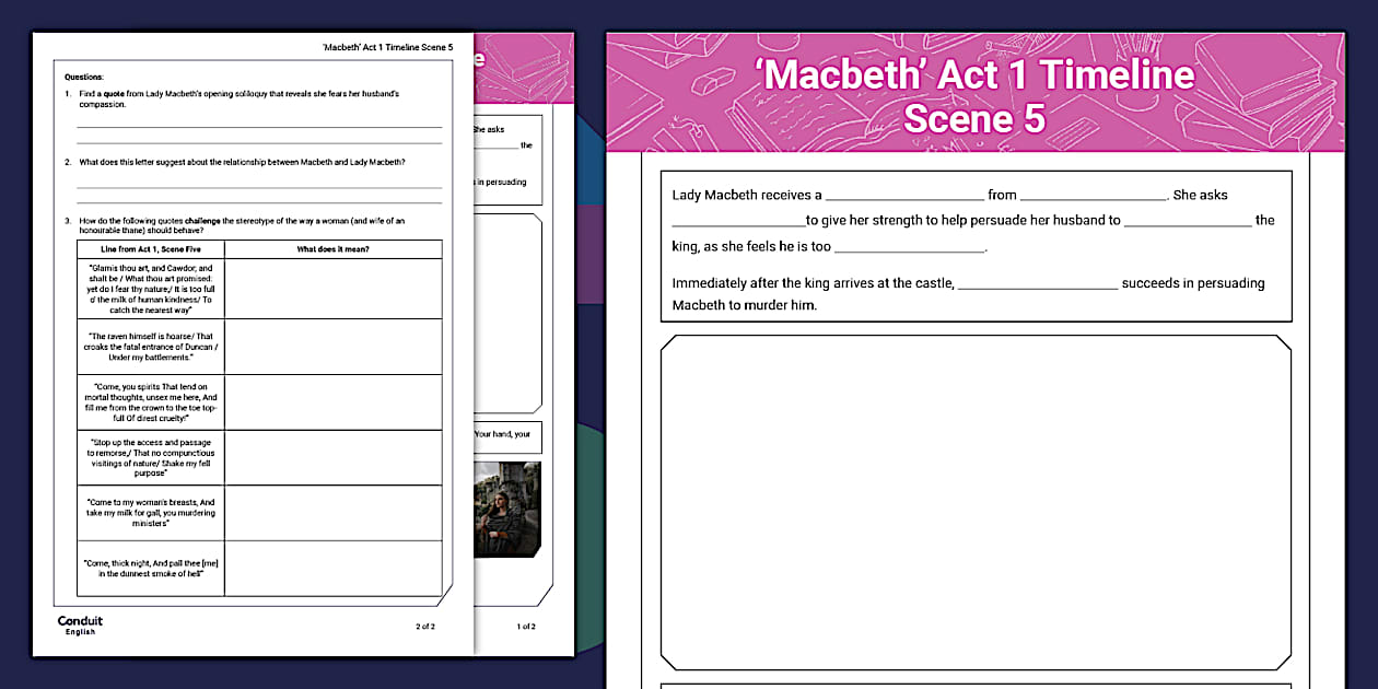 Macbeth Act 1 Scene 5 Timeline Activity Sheet (teacher made)