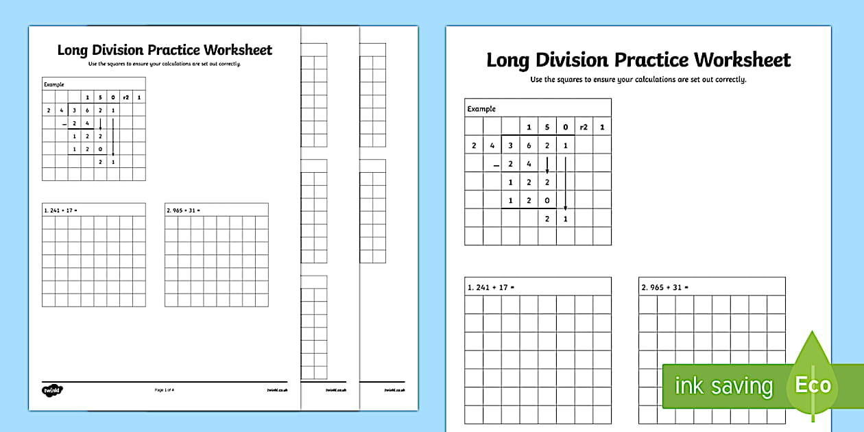 Long Division Worksheet - Fourth Grade Long Division