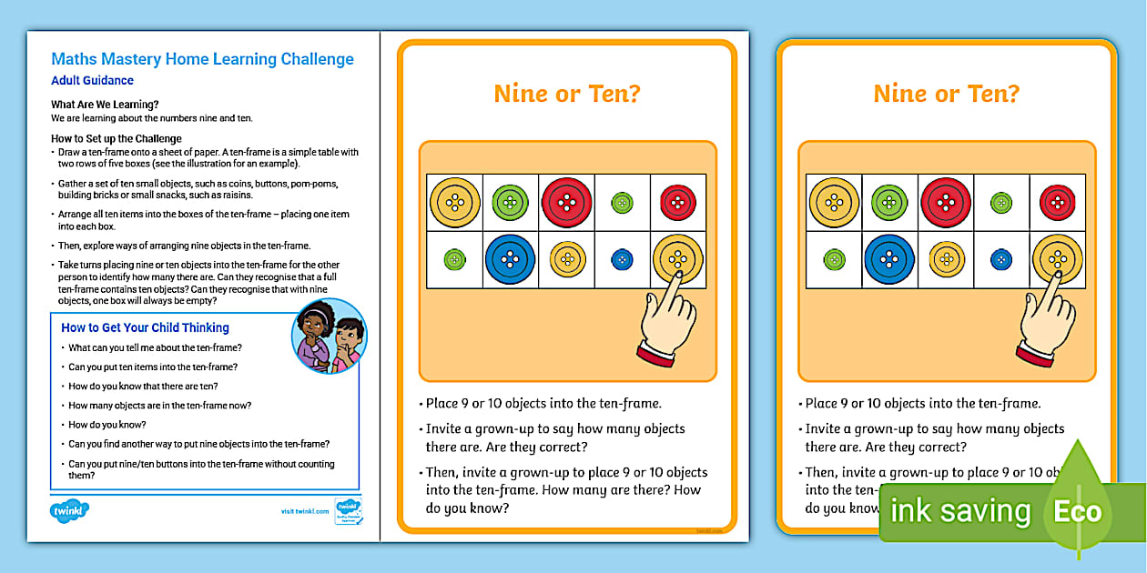 👉 Maths Mastery Home Learning Challenge Numbers Nine and Ten