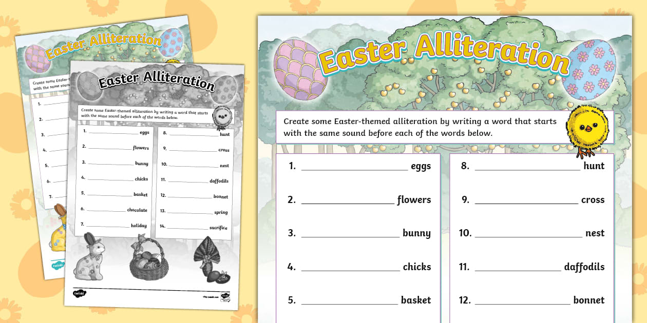 Easter: Alliteration Worksheet - Twinkl English - Twinkl