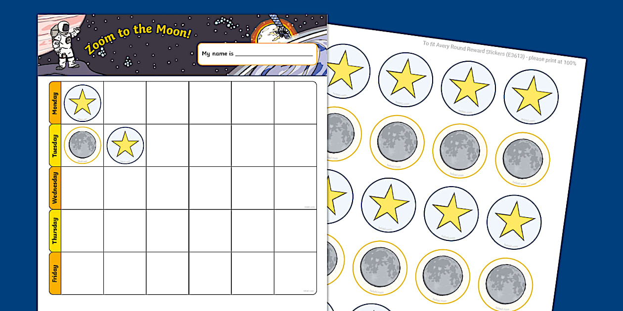 Zoom to the Moon Sticker Reward Chart (teacher made)